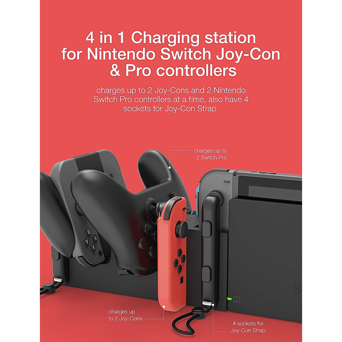 Bestand Switch Charging Dock Station 4 in 1 for Nintendo Switch Joy-Con Controllers & Nintendo Switch Pro Controller