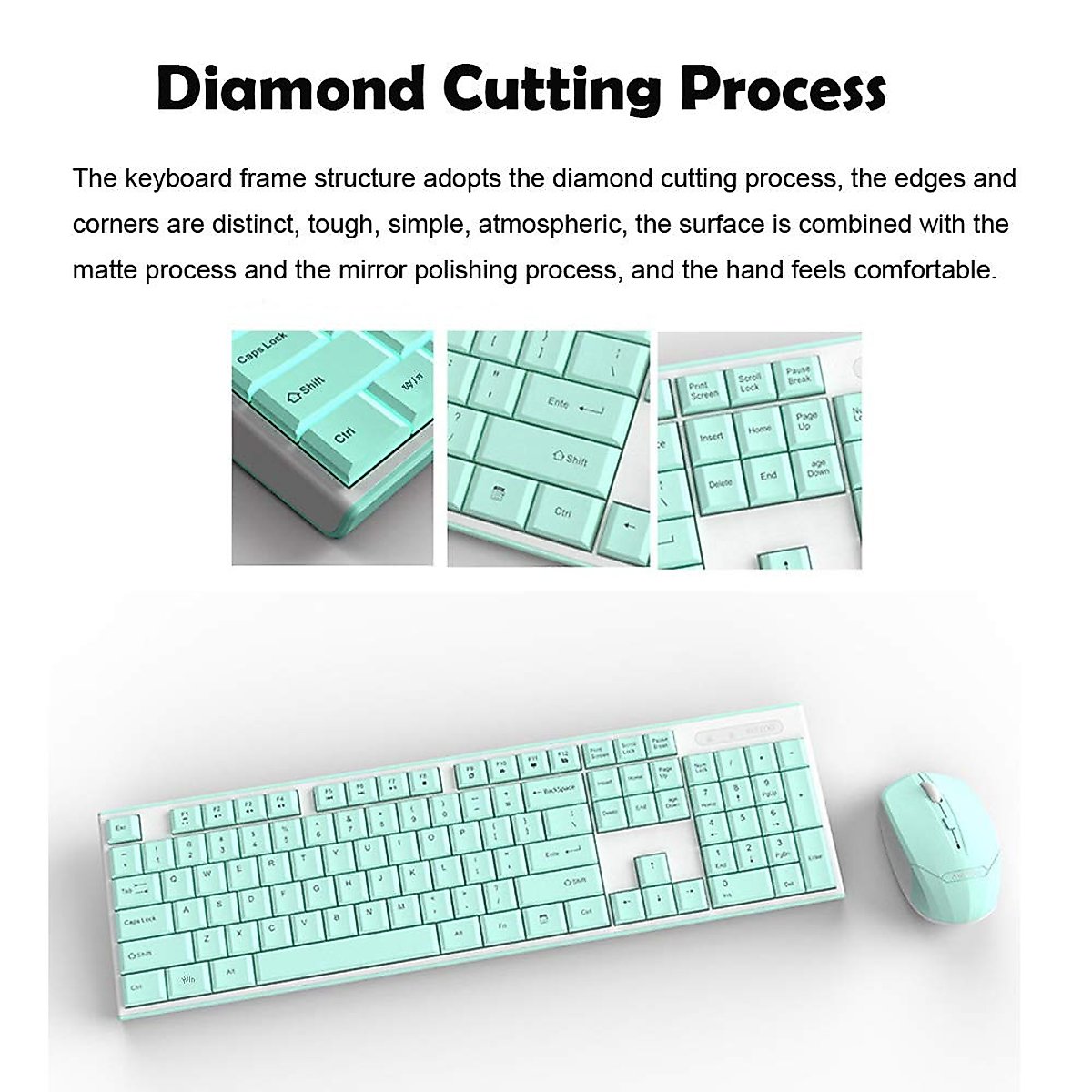 Wireless Keyboard Mouse Combo,2.4G USB Cordless Cute Lightweight Mute Chocolate Keyboard and Optical 800-1200-1600DPI Adjustable Mouse Set Office Game Home Use for Notebook Laptop Computer (Green)