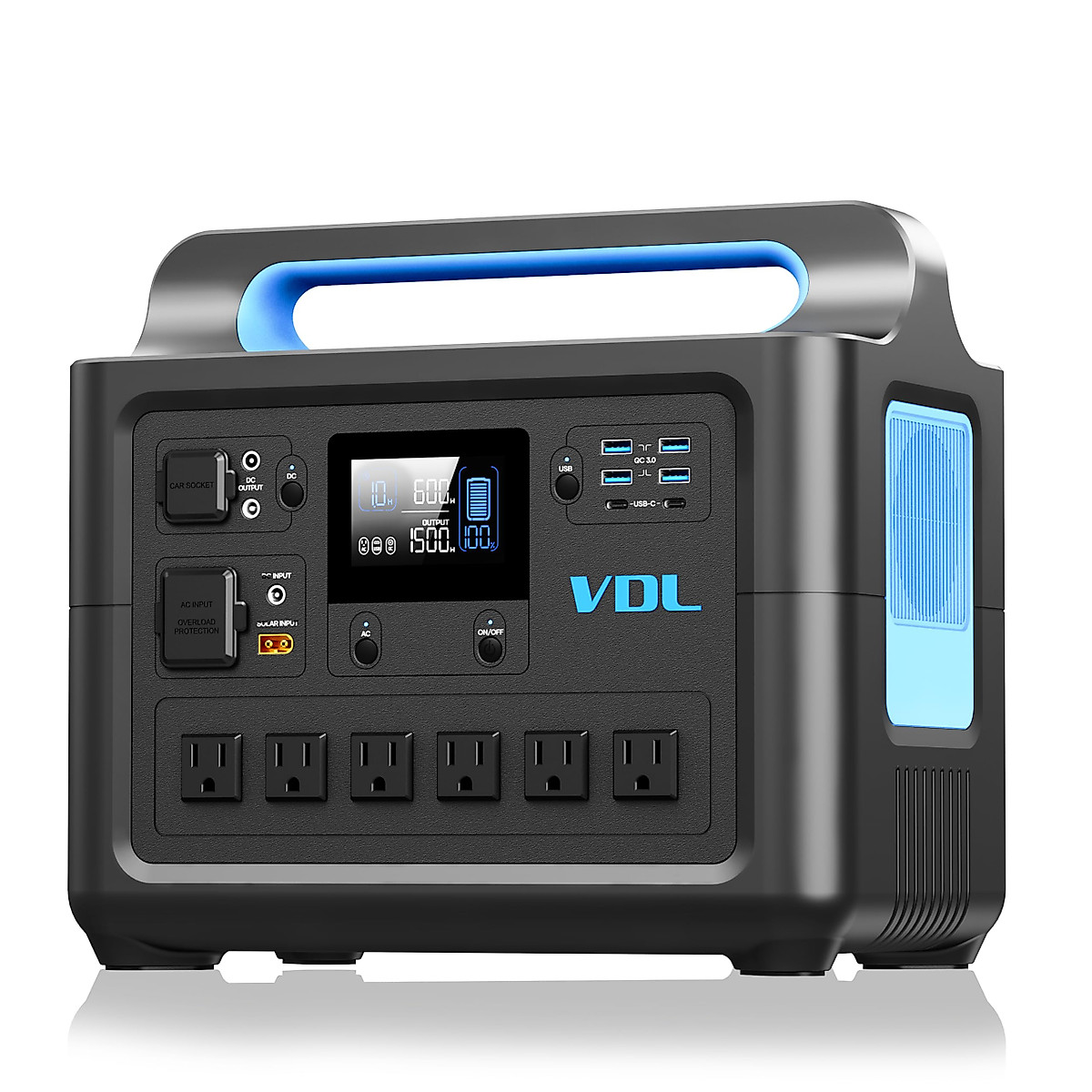 Portable Power Station 1228Wh/1500W, VDL HS1500 LiFePO4 Solar Generator Fully Charged 2 Hours, 6x110V Pure Sinewave AC Outlets Backup Battery Power Supply for Home Use Outdoor Camping RV Emergency