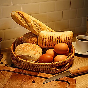 Round Rattan Serving Tray Decorative Woven Ottoman Trays for Coffee Table Natural Round Woven Tray (12 Inch)