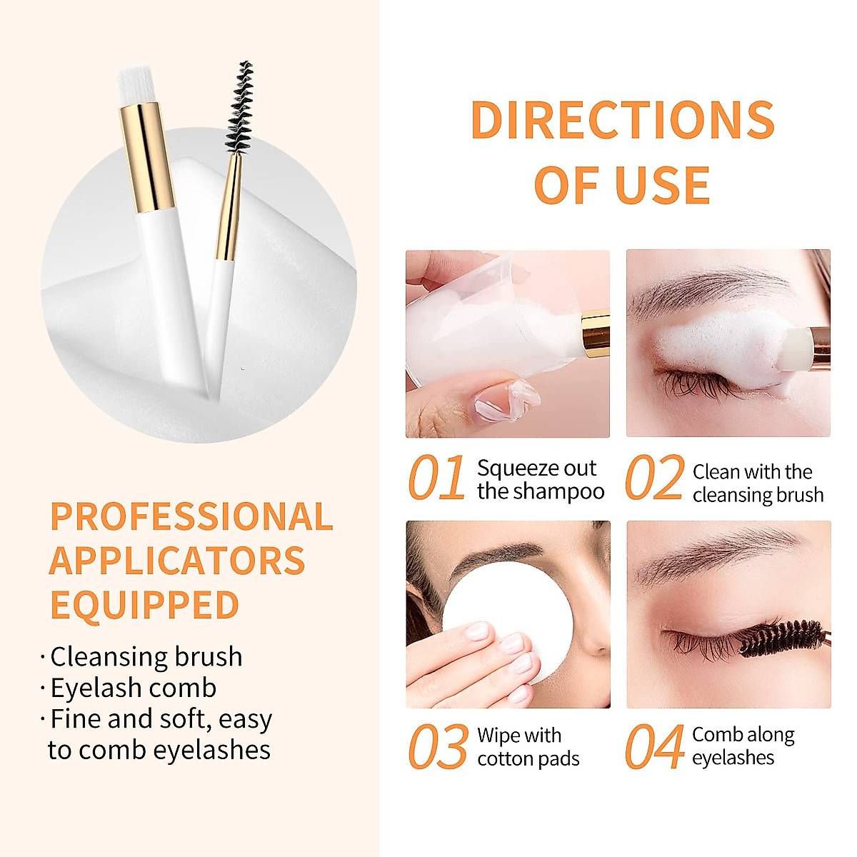 Eyelash Extension Cleanser Brelyee Orange Blossom Lash shampoo 60ml + Brush, Eyelash Wash for Extensions, Lash Cleanser, Lash Bath, Lash Cleaner, Paraben & Sulfate Free for Professional & Self Use