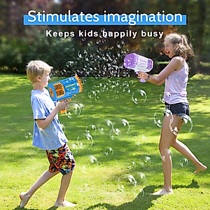 Bubble Gun, Bazooka Bubble Machine Gun, Bubble Blaster Gun with Bubble Solution, 69 Holes Bubble Bazooka Gun Outdoor Summer Toy Gifts Party Favors for Kids Blue Bubble Maker Blowers