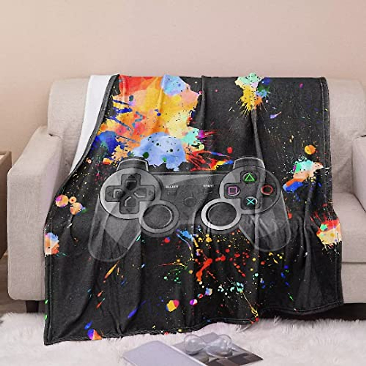 MEALY Gaming Blanket for Boys Kids Teens, Fleece Cozy Game Throw Blanket, Soft Gamer Blanket Video Game Blankets for Men Adults Suit for Bedroom Couch Birthday Gift for Bed Blankets 80 in x 60 in