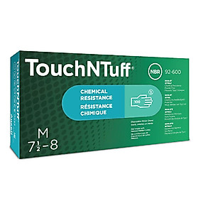 Ansell TouchNTuff 92-600 Nitrile Lightweight Glove with Beaded Cuff, Chemical/Splash Resistance, Powder Free, 4.7mil Thickness, 240mm Length, Size 10, Green (Box of 100)