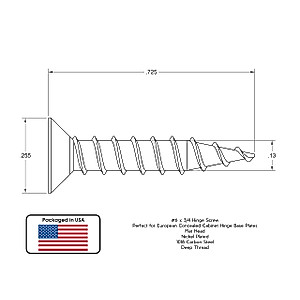 Yellowbird #6 x 3/4" European Concealed Hinge Screw - Flat Head Phillips - Nickel Wood - Bit Included - 1000 Ct.