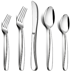Herogo Heavy Duty Stainless Steel Silverware Set, 60-Piece Fancy Flatware Cutlery Set for 12, Modern Tableware for Home Restaurant Wedding, Heavy Eating Utensils Set, Mirror Polished, Dishwasher Safe