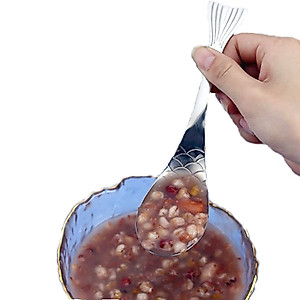 Pinenjoy 2Pcs 6.3inch Fish Spoon 18/10(304) Stainless Steel Flatware for Soup Porridge Dessert Cereal Rice(Silver)