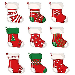 Whaline Christmas Mini Colorful Cut-Outs 45Pcs Assorted Xmas Stocking Cut-Outs 9 Designs Name Tag Reward Cards Holiday Classroom Decoration for Bulletin Border Office Party Favor Supplies