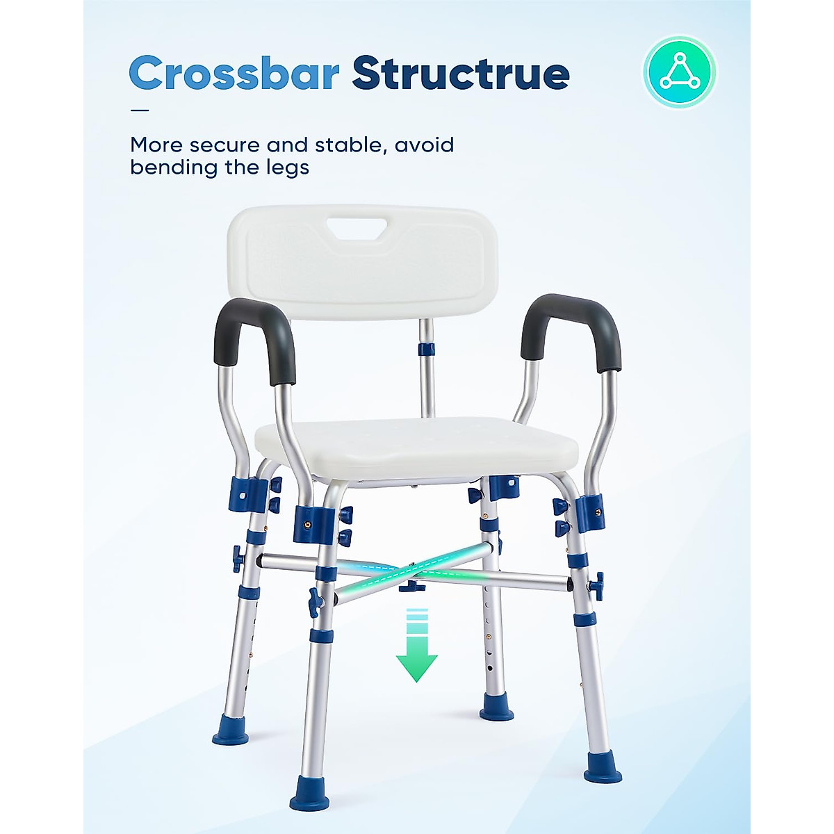 Zler Shower Chair with Arms and Back 500lbs, Heavy Duty Shower Seat for Inside Shower, Medical Adjustable Bath Seat for Bathtub, Anti-Slip Shower Stool for Elderly Handicap & Bariatric