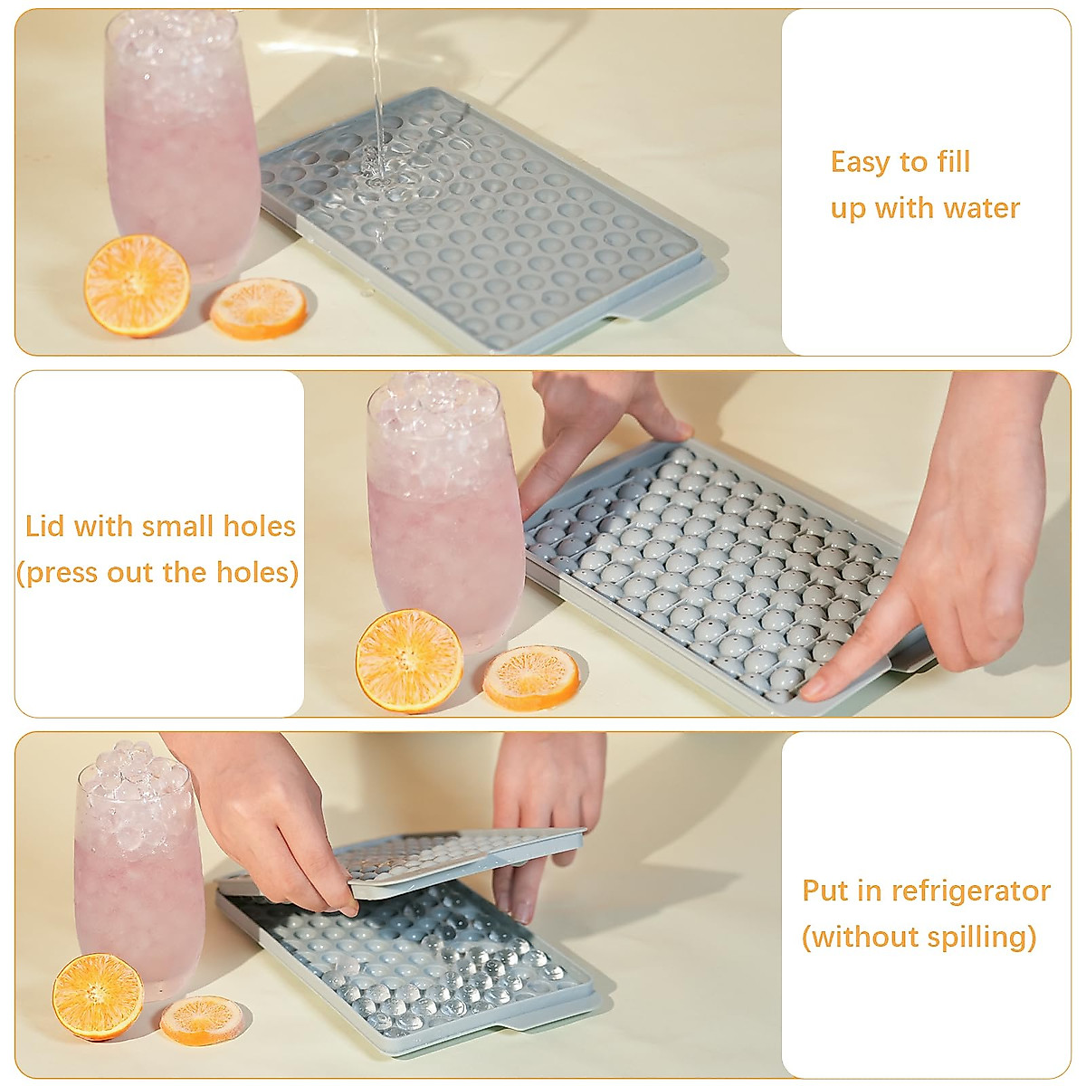 DZHJKIO Mini Ice Cube Trays for Freezer - 4 Pack Tiny Ice Cube Tray with Lid and Bin, 104x4 PCS Crushed Ice Trays Easy Release, Bpa-Free for Chilling Drinks Coffee Cocktail( Ice Bin & Ice Scoop)(blue)