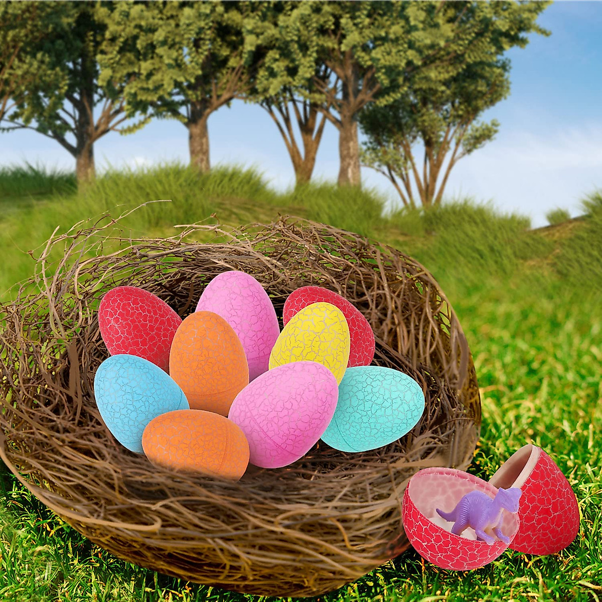 12 Dinosaur Eggs Toys, Surprise Pack with 12 Unique Dinosaur Figures,Goodie Bag Stuffers,Pinata fillers, Easter Eggs dongcoh,Carnival Prizes Treasure Box，Birthday Party Gifts for Kids