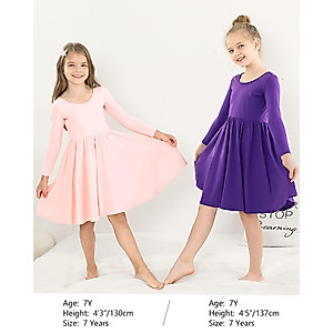 Stelle Long Sleeve Girls Dress Toddler Fall Dresses Skater Twirl Cotton A-Line Dress for School Casual Holiday Halloween(Purple, 7 Years)