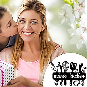 SwallowLiving Metal Black Mom Kitchen Sign Decor Mother Day Gift Hanging Word Art Decoration Kitchen Wall Decor 13”x9.1”