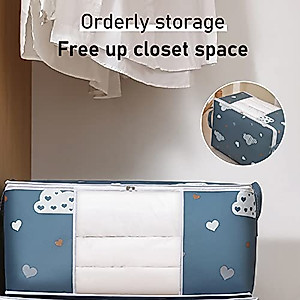 BinTohh Comforter Storage Bag Folding Organizer bag Mothproof Space Saver Large Collapsible Organizers Storage Containers for Clothing, Blanket, Comforters, Toys, Bedding (32 * 45, Navy)