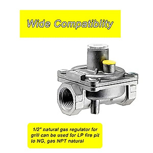 Guofulda 1/2'' Natural Gas Regulator, Inlet Pressure:1/2’’ PSIG, Outlet Pressure LPG 5" W.C, 1/2"-14NPT Grill Regulator for NG Gas Low Pressure Regulator with Gas Line Thread Tape