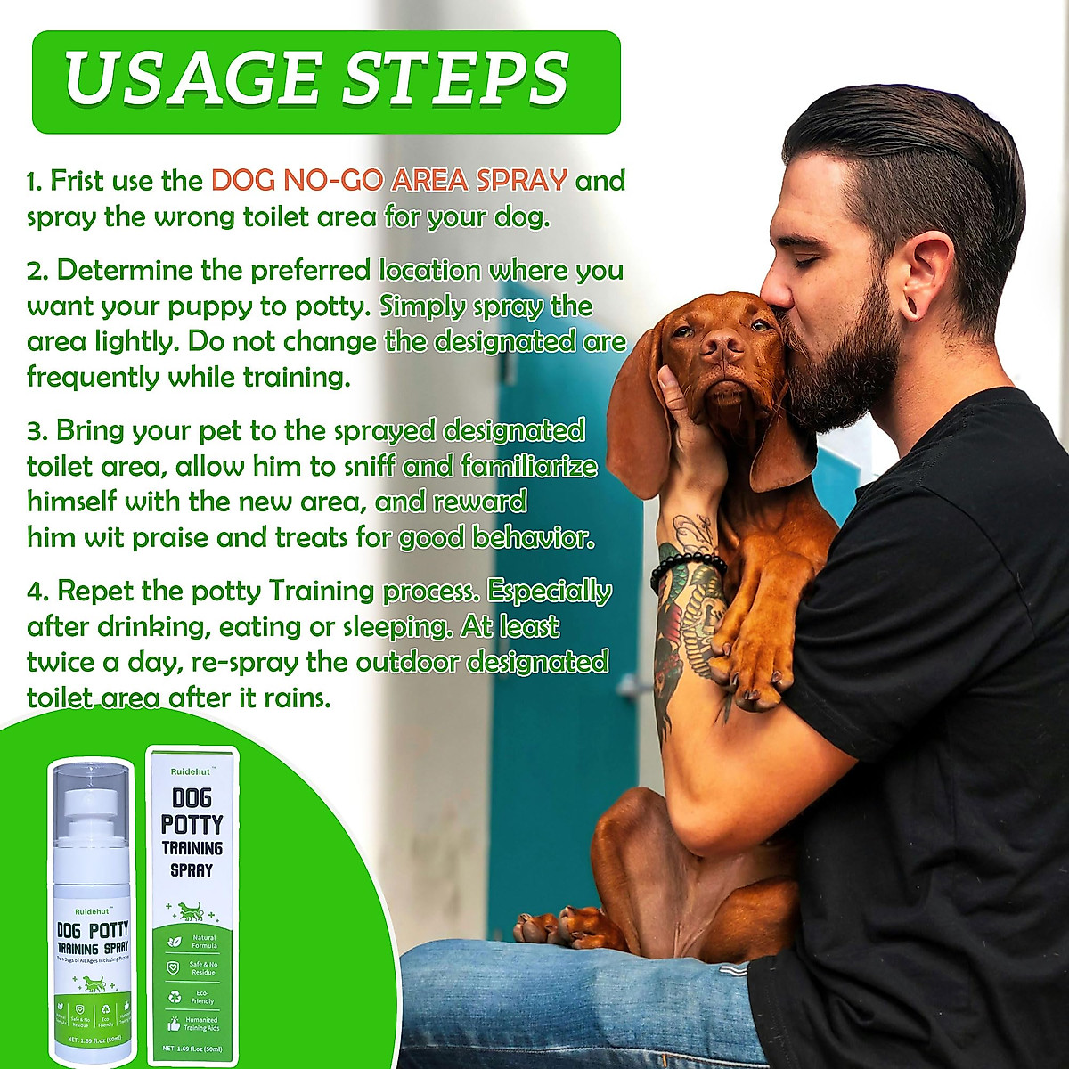 Ruidehut Dog Potty Training Spray & NO-GO Area Spray | Helps Train Puppies & Dogs Where to Potty | Dog Pee Training Spray | Suitable for Indoor & Outdoor Use | (1.6 oz Spray Set)