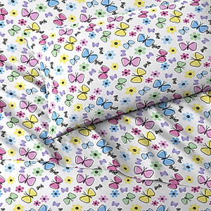 Dream Factory Kids Sheet Set Lightweight Microfiber Bed Sheets Super Soft Easy Wash Cozy Bedding 10” Pocket - Full, Purple Sweet Butterfly