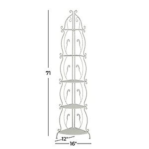 Deco 79 Metal Scroll Indoor Outdoor Tall Folding 5 Shelf Bakers Rack, 16" x 12" x 71", White