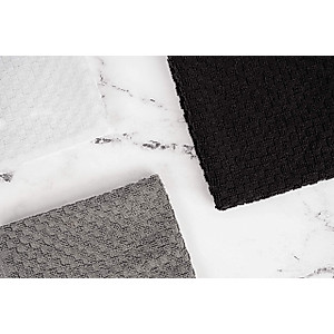 Dish Cloth Towels [12x12] Black and White Dobby Weave Kitchen Dish Towels, Soft and Real Absorbent 100% Cotton - Machine Washable - 12 Pack