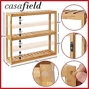 Casafield Bamboo 3-Tier Wall Mount Storage Shelf, Adjustable Shelving Unit Organizer for Bathroom, Kitchen, Living Room