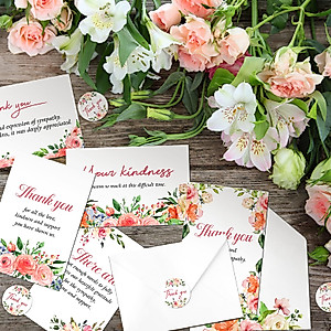 Jetec 100 Pack Pink Rose Funeral Sympathy Bereavement Thank You Cards with Envelopes and Stickers Bulk Greeting Cards for Family Loved Ones Bus Driver Wishes Holiday Celebration