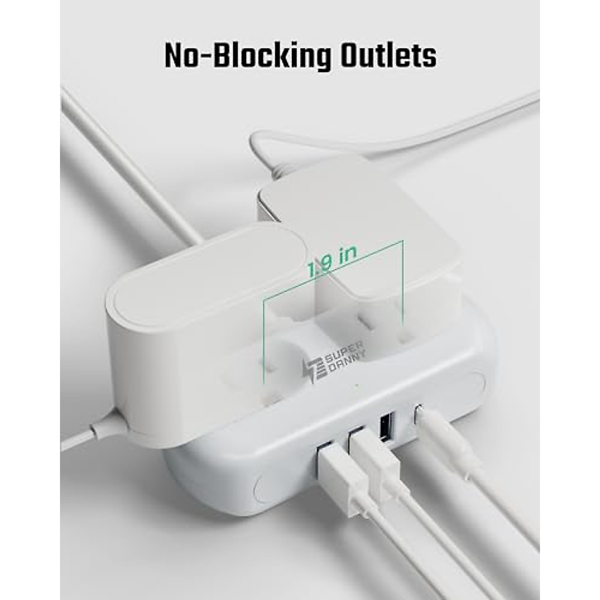 Power Strip with USB, SUPERDANNY Mini Surge Protector with 2 Wide-Spaced Outlets, 3 USB-A 1 USB-C, 5 Ft Extension Cord, Flat Plug, Compact Size Desktop Charging Station Travel, Home, Office, White