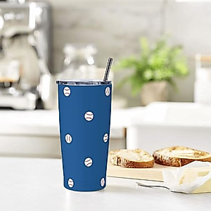 Baseballs Dodger Blue 20oz Tumbler Stainless Steel Vacuum Insulated Double Wall Travel Tumbler, Durable Insulated Coffee Mug, Thermal Cup With Lid and Straw for Hot & Cold Drinks
