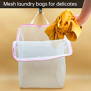 Nufiwra 4Pcs Large Mesh Laundry Bags with Handles, 15.7 x 11.8 Inch Side Widening Zippered Delicate Bag for Washing Machine, Ideal for Washing Socks, Baby Items, Lingerie, Travel Garments