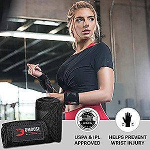 DMoose gym wrist straps for men 12 and 18 Inches Thumb Loops with Wrist Support for Workouts Powerlifting Wrist Straps for Weight Lifting Men and Women Black II