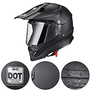 AHR Full Face Dual Sport Motorcycle Helmet Dirt Bike Off Road ATV Motocross Lightweight Helmet DOT Approved H-VEN35 (X-Large,Matte Black)