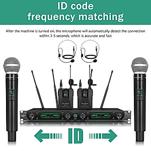 MicrocQueen Wireless Microphone System, 4-Channel UHF Professional Mic, Automatically Pair Metal Cordless Mic with 2 Handheld and 2 Bodypack, 400ft Range, for Singing, Karaoke, Party, Wedding, Concert