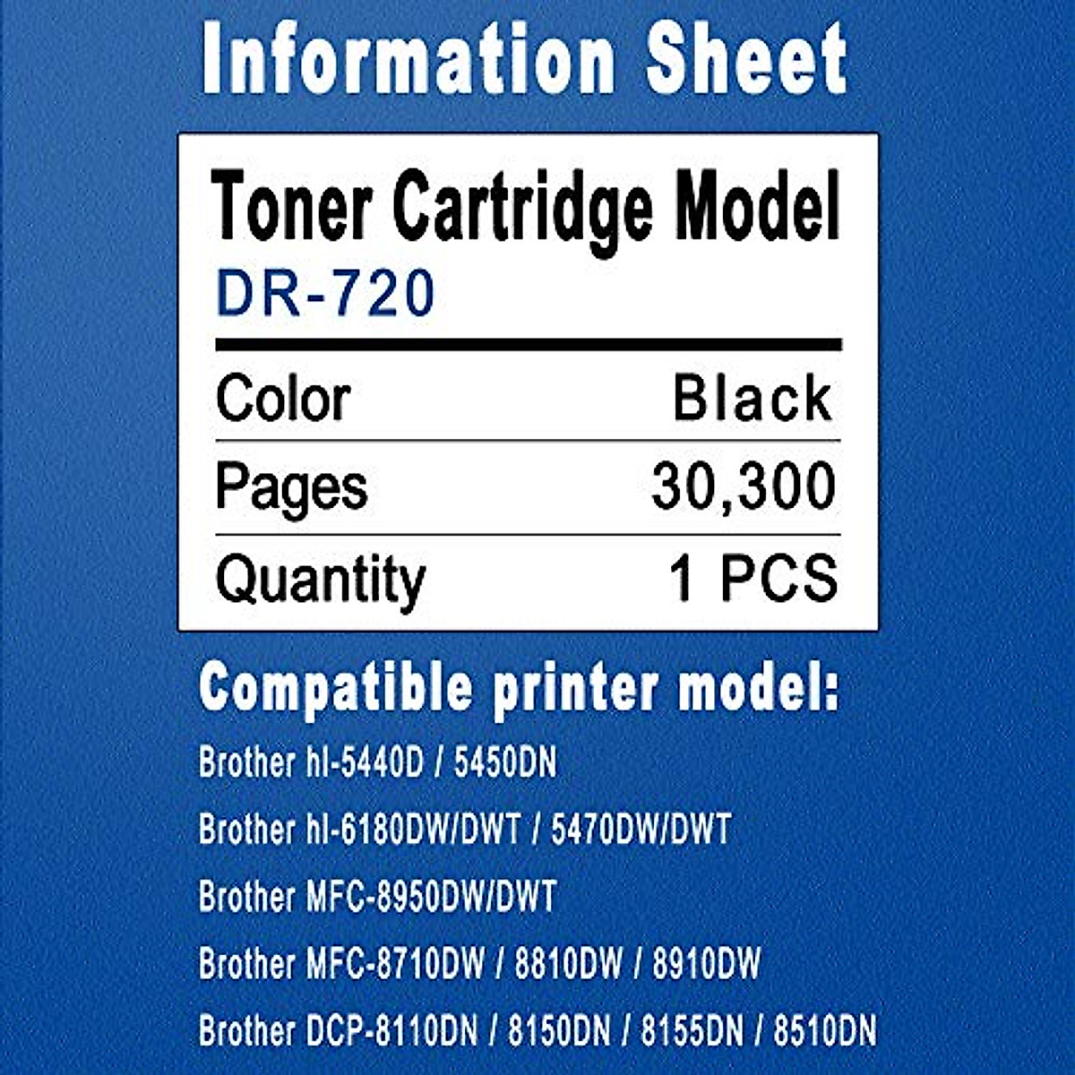 1 Pack DR-720 Black Compatible DR720 Drum Unit Replacement for Brother hl-5440D 5450DN 5470DW/DWT 6180DW/DWT DCP-8110DN MFC-8710DW 8150DN Printer Drum Unit,High Page Yield Up to 30,300 Pages