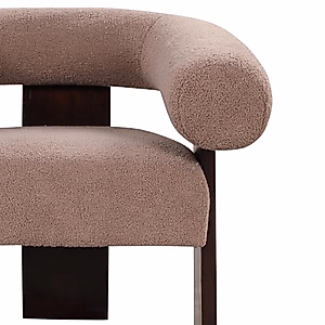 YISH WF303949AAD Teddy Velvet Accent Upholstered Dining Chair with Curved Wishbone Frame, Single Sofa Armchair for Living Room Reception, Light Brown