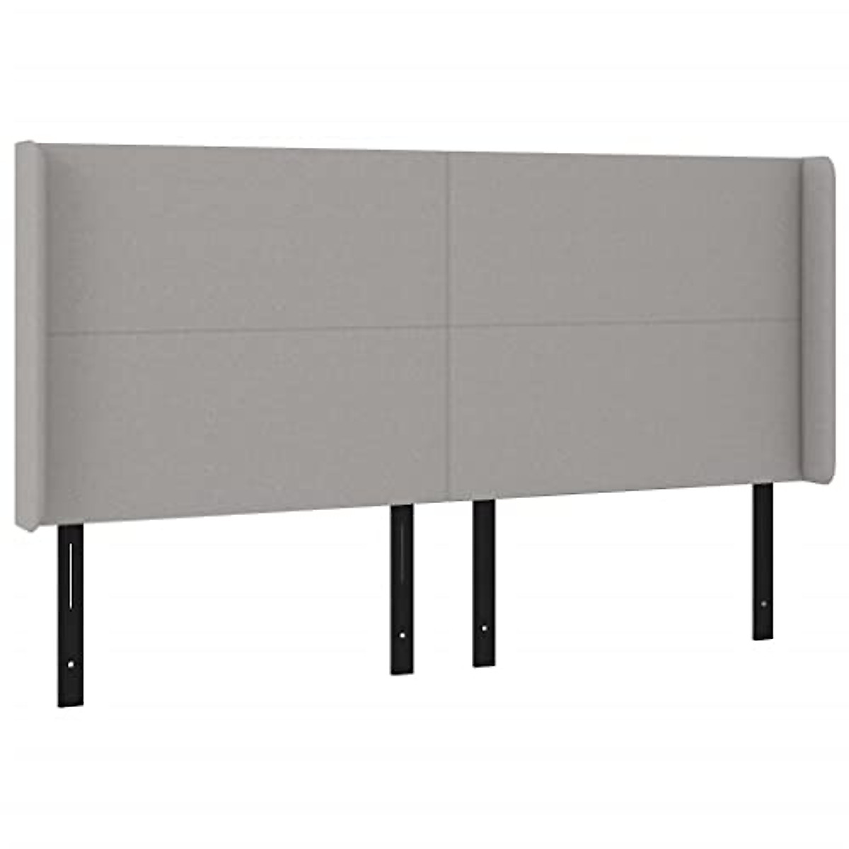 GOLINPEILO Queen Fabric Box Spring Bed with Mattress Set,Included 1 x Bed Frame/1 x Headboard with Ears-A/1 x Mattress/1 x Mattress Topper, Light Gray with Black Legs(Style A)