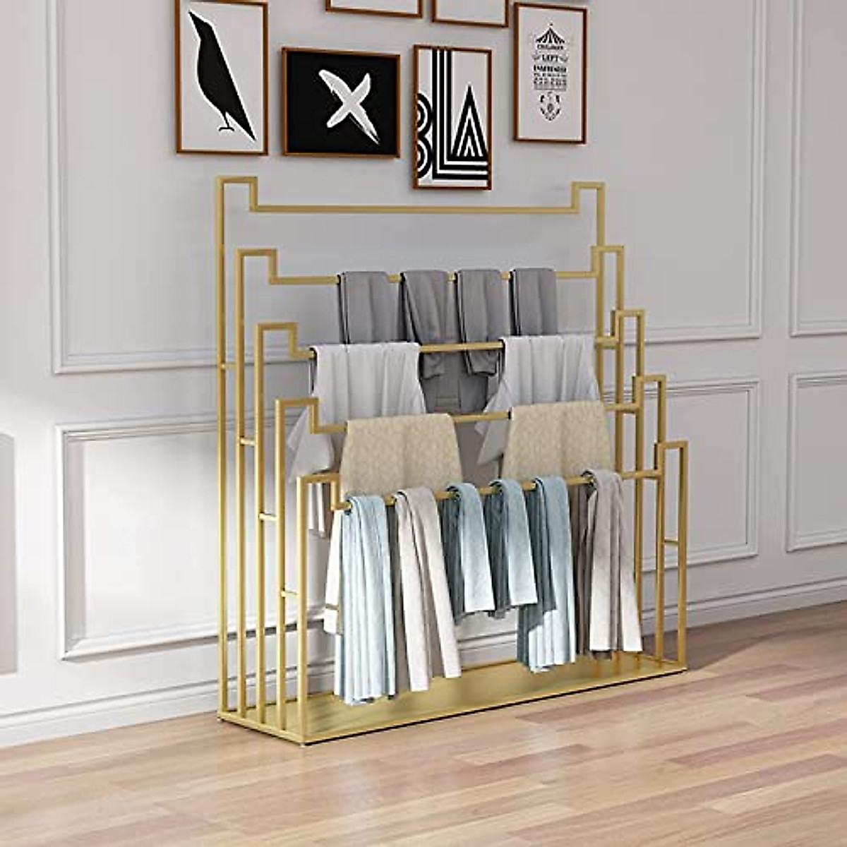 Floor Standing Scarf Display Stand, Metal Freestanding Scarf Holder Organizer, Closet Rods for Hanging Clothes, Towel Rack for Commercial Clothing Retail Store Sheets Belt Suit Pants Hanging Rack