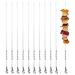 DEFUTAY 10 PCS Kebab Barbecue Skewers, Flat Metal BBQ Skewer,Reusable Grilling Skewers Set for Meat, Shrimp, Chicken, Vegetable