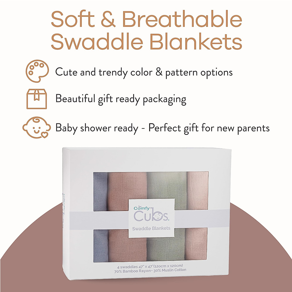 Comfy Cubs Muslin Swaddle Blankets and Diaper Caddy Organizer Bundled