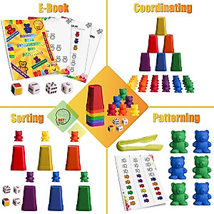 SET4kids Counting Bears with Matching/Sorting Cups, 4 Dice, Tweezers and an Activity e-Book. for Toddler Games | Early Childhood Education. 71 pc Game Set