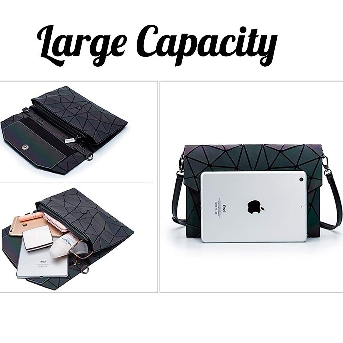 GOWETION Unique Geometric Luminous Purse Handbags For Women Holographic Wallet Girl Crossbody Shoulder Bag Clutch Reflective Messenger Bags Color Changing Purse (colorful1)