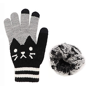 Newfancy Women Men Winter Knit Gloves Touchscreen Warm Soft Cat Kitten Texting Fashion Mittens for Smartphone Iphone Ipad, Black, One Size
