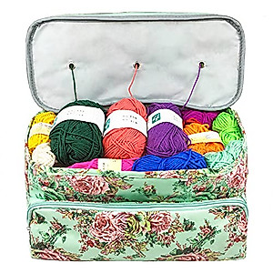 Weabetfu Knitting Bag Large Size,Yarn Storage Organizer Tote Bag Holder Case Cuboid with Zipper Closure and Pocket for Knitting Needles Crochet Hooks Project Accessories,Easy to Carry(Up to 14 Inch)