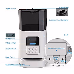 ZZK Automatic Pet Feeder Smart Pet Smart Feeder Timing Quantitative Cat and Dog Food Dispenser Manual Feeder 6L,B