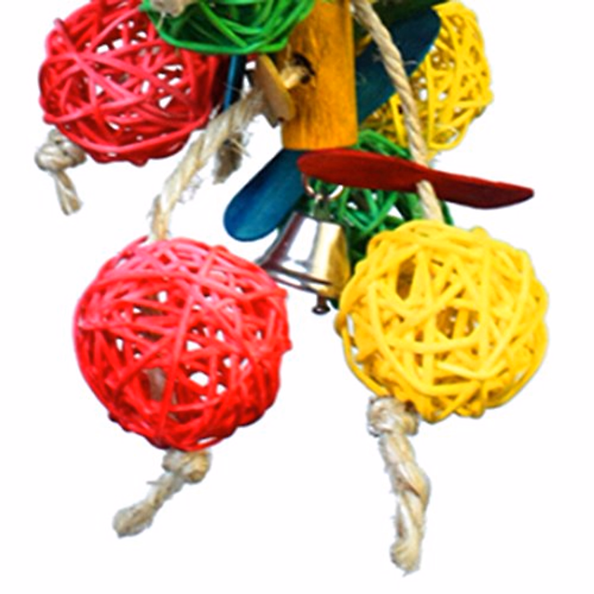 Pet Parrot Chewing Swing Toys with Rattan Ball String Hanging Rope Bells for Macaw African Greys Budgies(2 Design) (B)