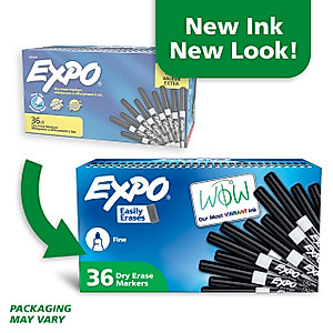 EXPO Low Odor Dry Erase Markers, Fine Tip, Black, 36 Count