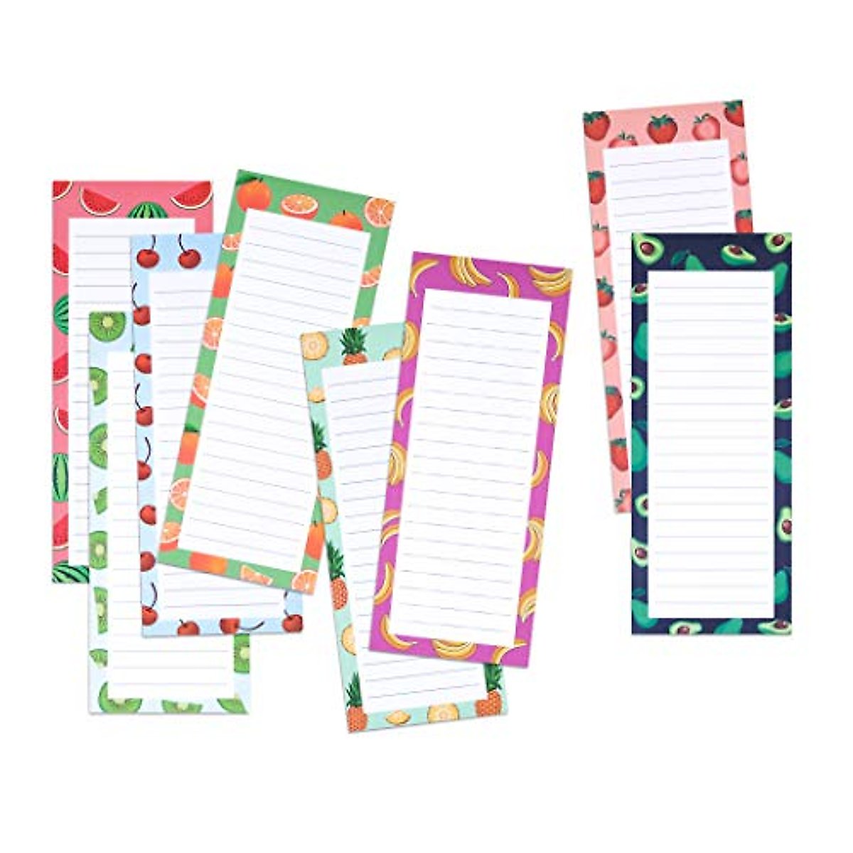 8 Magnetic Notepads - Large Notepads for Grocery List, Shopping List, To-Do List, Reminders, Recipes -Magnetic Back- Memo Notepad with Realistic Fruit Designs | 60 Sheets per Pad 9 x 3.5 inch (8 Pack)