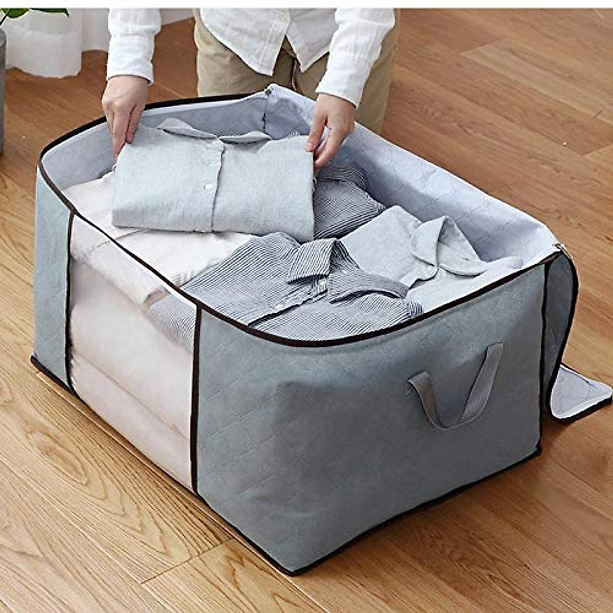 Dingq Clothing Storage Bag, Package Foldable Quilt Blanket Wardrobe Organizer, Large Capacity Travel Shoe Clothes Toys Pouch Accessories, Grey, 23.62 x 15.75 14.37 (in)