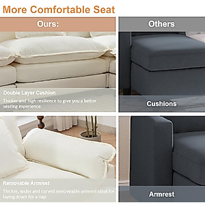 IPKIG 82.6" Sectional Sofa Cloud Couch, Modern Chenille Comfy Upholstered Modular Sofa with Ottoman, 2 Lumbar Pillow, Deep Seat Sofa Sleeper for Living Room, Apartment, Office, Studio (White)