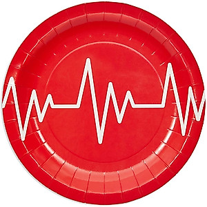 Sparkle and Bash 80 Pack Nurse Paper Plates for Nursing Graduation Party Supplies, Heartbeat Monitor Design, for Student Nurses, Doctors, Medical Professionals (7-Inch Diameter)