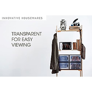 INNOVATIVE HOUSEWARES Shoe Organizer Plastic Storage Bins Clear Stackable Shoe Boxes Shoe and Sneaker Storage Pack of 12 (Transparent Black)