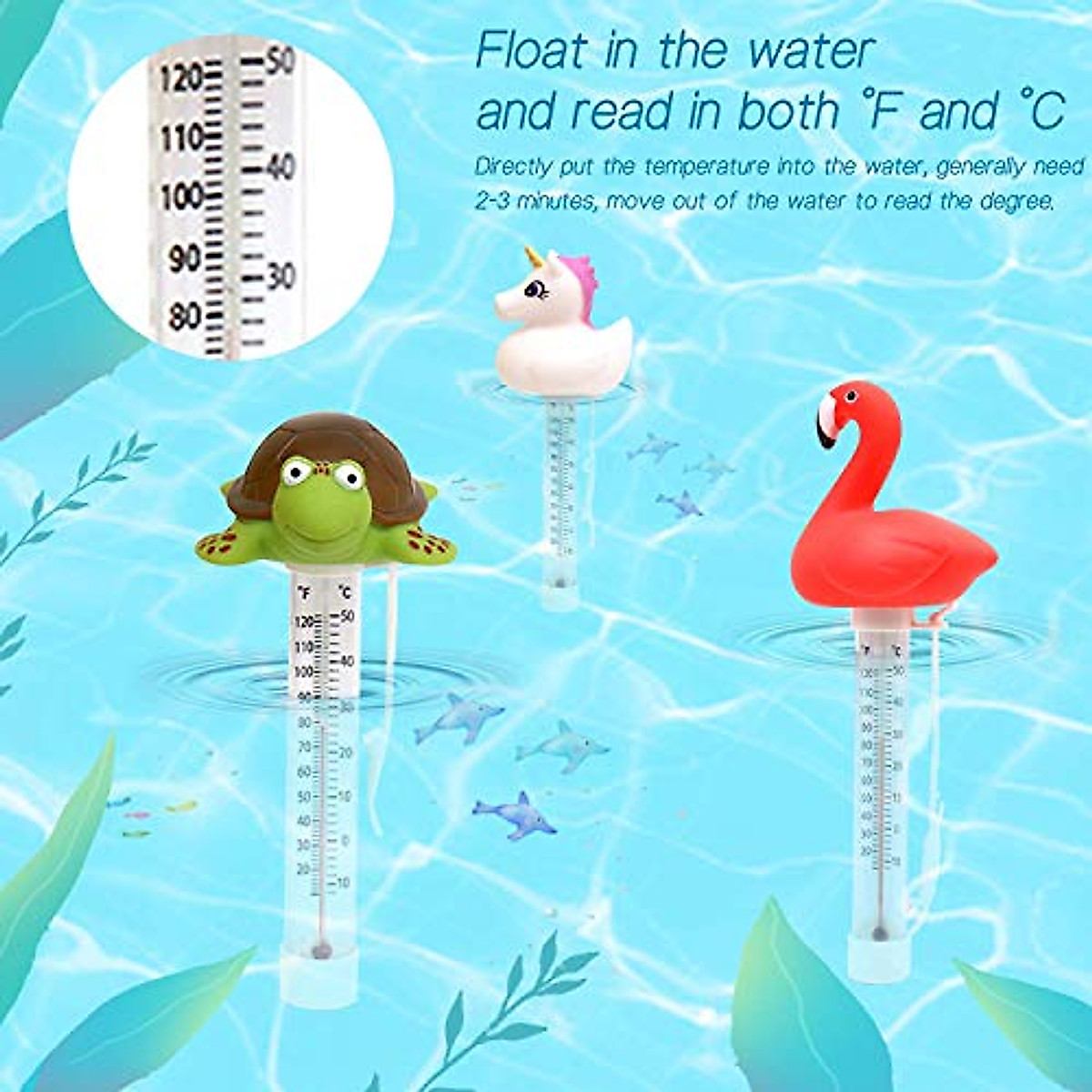 XY-WQ Floating Pool Thermometer, Large Size Easy Read for Water Temperature with String for Outdoor and Indoor Swimming Pools and Spas (Flamingo)